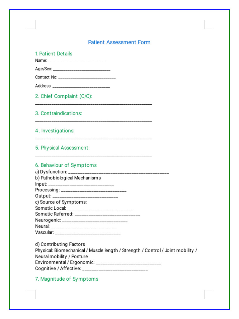 Converted Patient Assessment Form Colored Border[1](2) | PDF | Pain ...