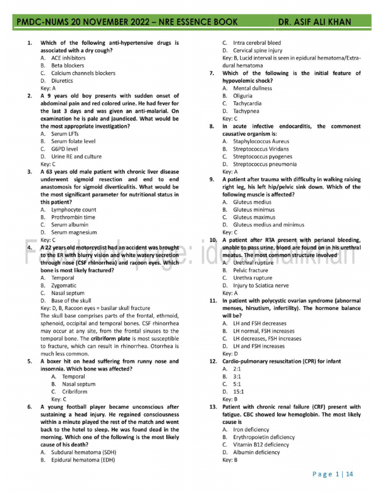 Updated Keys - Nums-nle 20 November 2022 Paper Compile by Dr Asif Ali ...