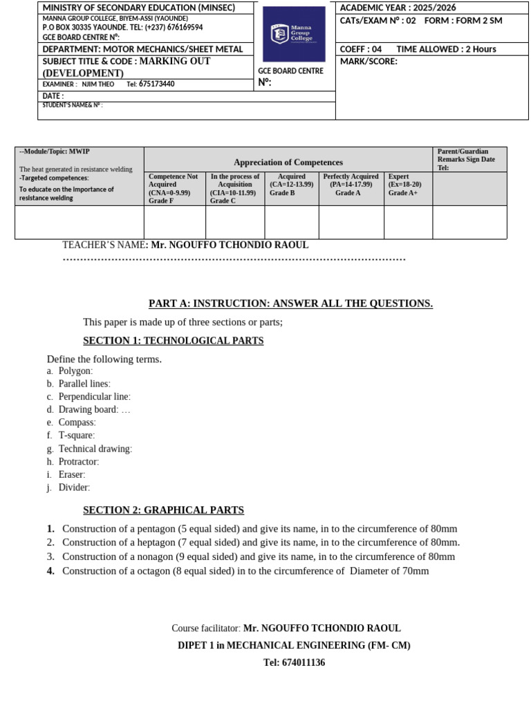 Marking Out Form 2 SM - 054740 | PDF