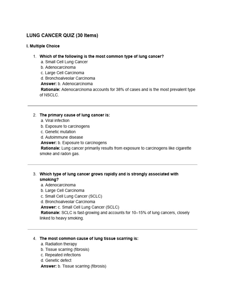 FINALS QUIZ MS LEC | PDF | Lung Cancer | Breast Cancer