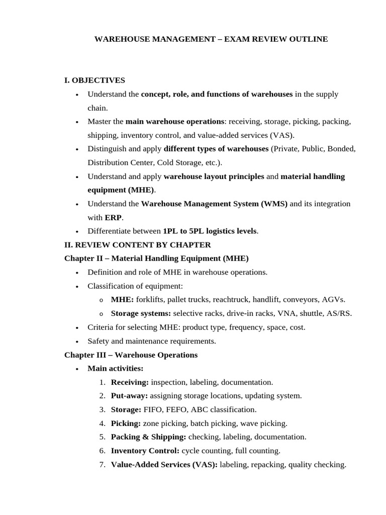 WAREHOUSE MANAGEMENT REVIEW LAYOUT | PDF | Warehouse | Logistics