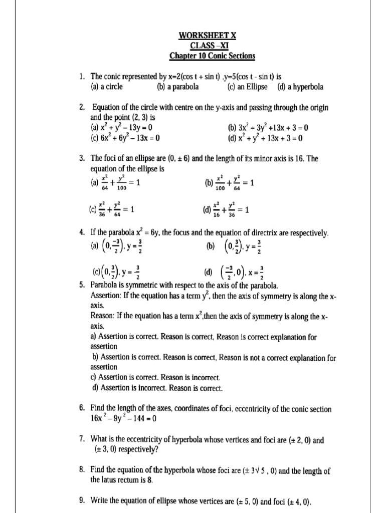Conic Sections and 3D Geometry Worksheet | PDF | Ellipse | Triangle