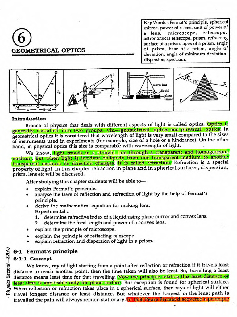 EV Physics 2nd Paper (Chapter 6 - Geometrical Optica) | PDF