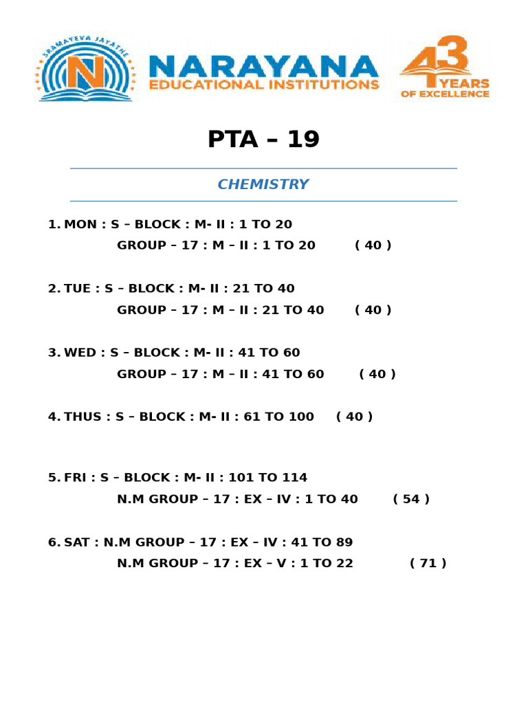 Pta - 19 Chemistry | PDF