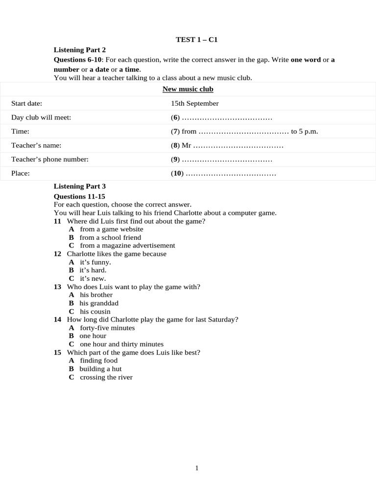 Listening Comprehension Tests C1-C19 | PDF | Restaurants