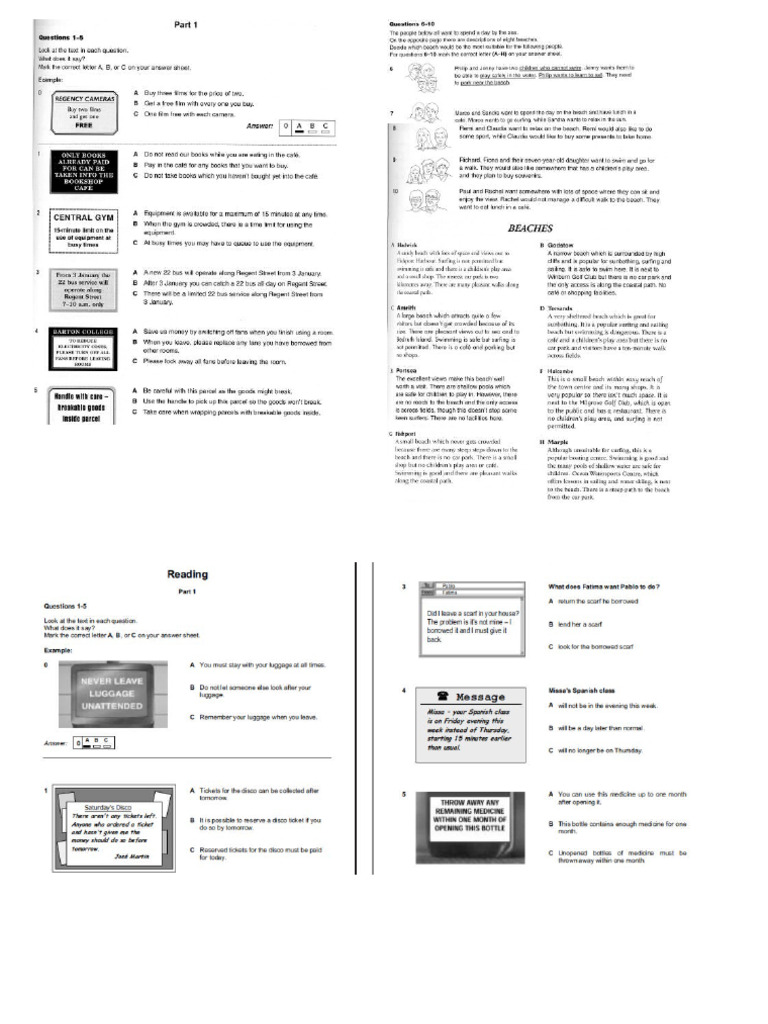Reading Parts 1 and 2 | PDF