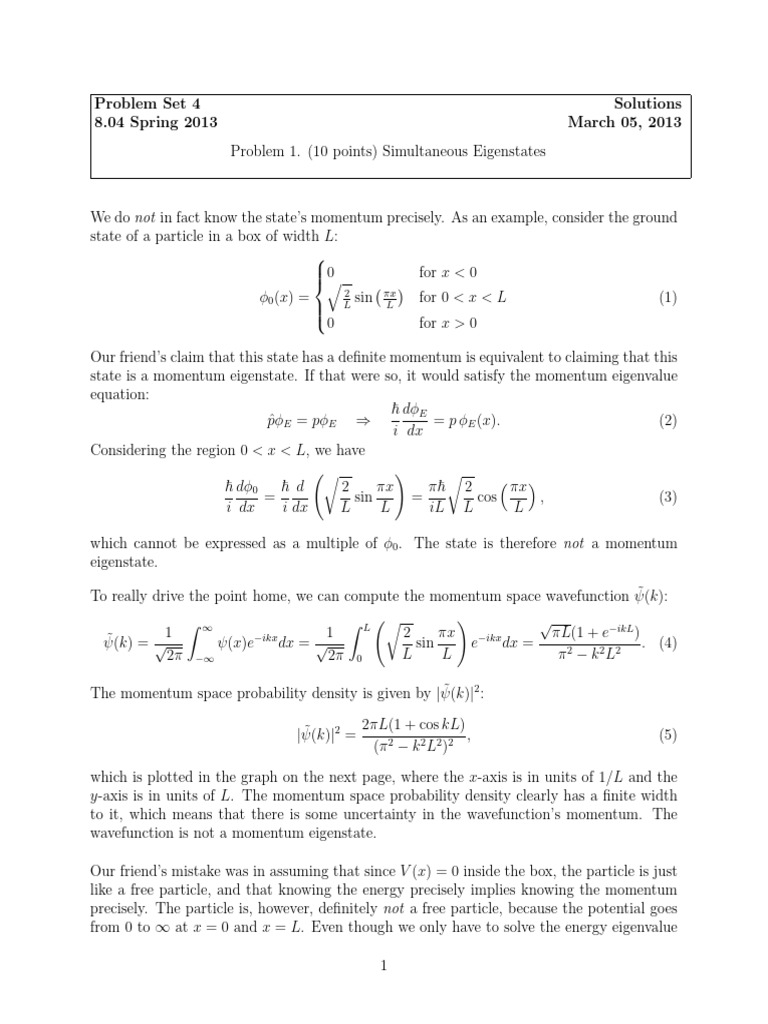 Problem Set 4 Solutions | PDF | Wave Function | Eigenvalues And Eigenvectors
