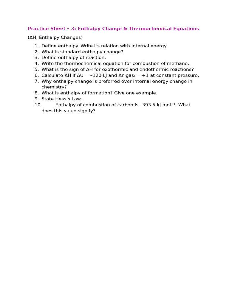Thermodynamics Practice Sheet 3 | PDF