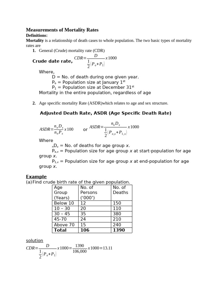 Understanding Mortality Rates and Measurements | PDF | Life Expectancy ...