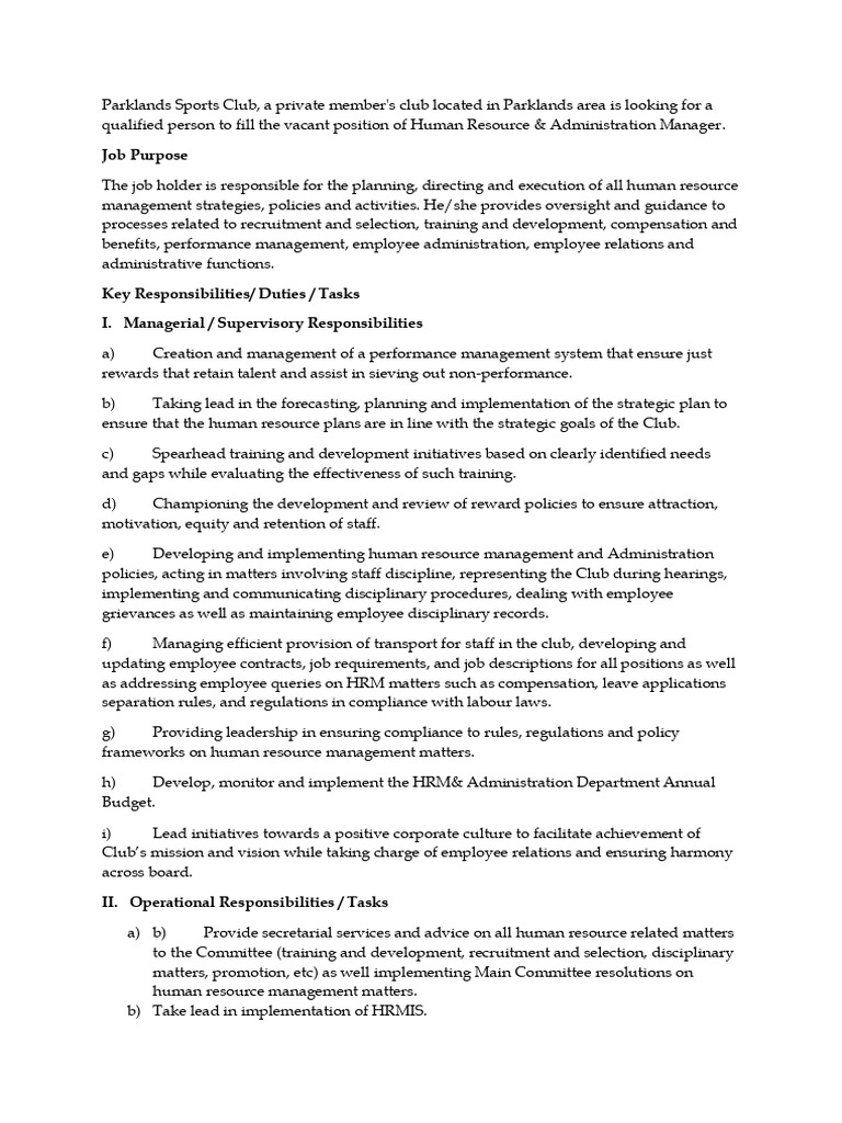 HR & Admin Manager Advert | PDF | Human Resource Management | Business