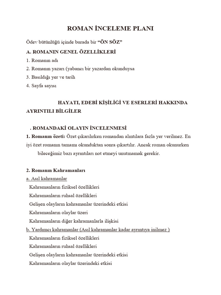 Roman i̇nceleme Plani | PDF