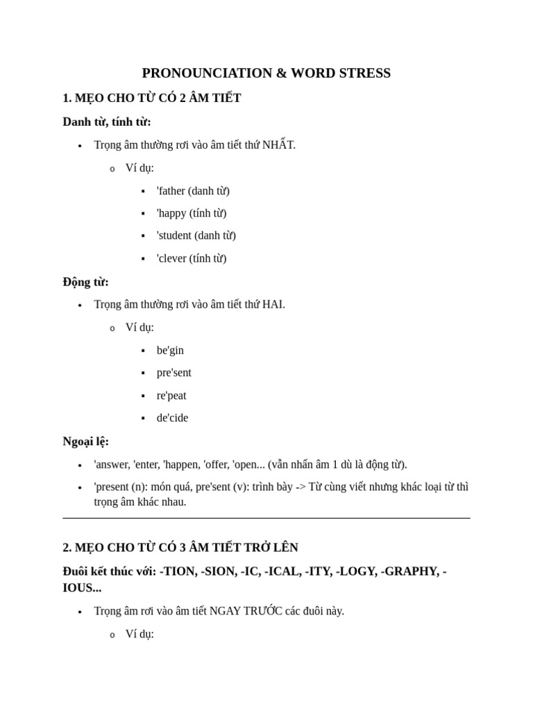 Pronounciation & Word Stress | PDF