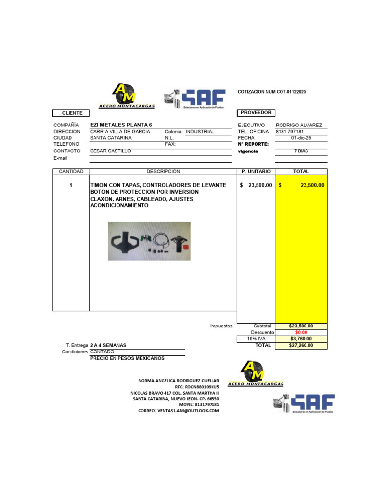 Cot-01122025 Timon y Accesorios Jungheinrich Ezi Metales | PDF