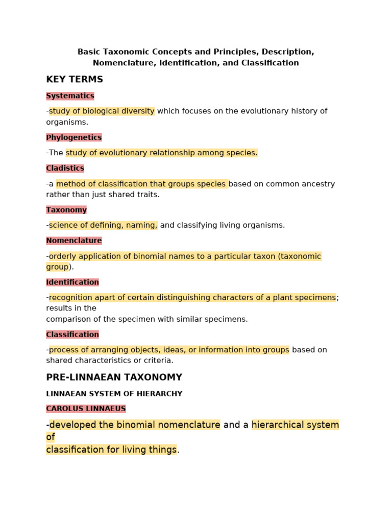 Basic Taxonomic Concepts and Principles | PDF | Taxonomy (Biology ...