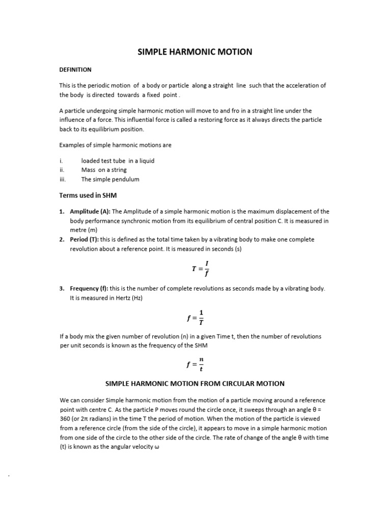Simple Harmonic Motion | PDF | Oscillation | Velocity