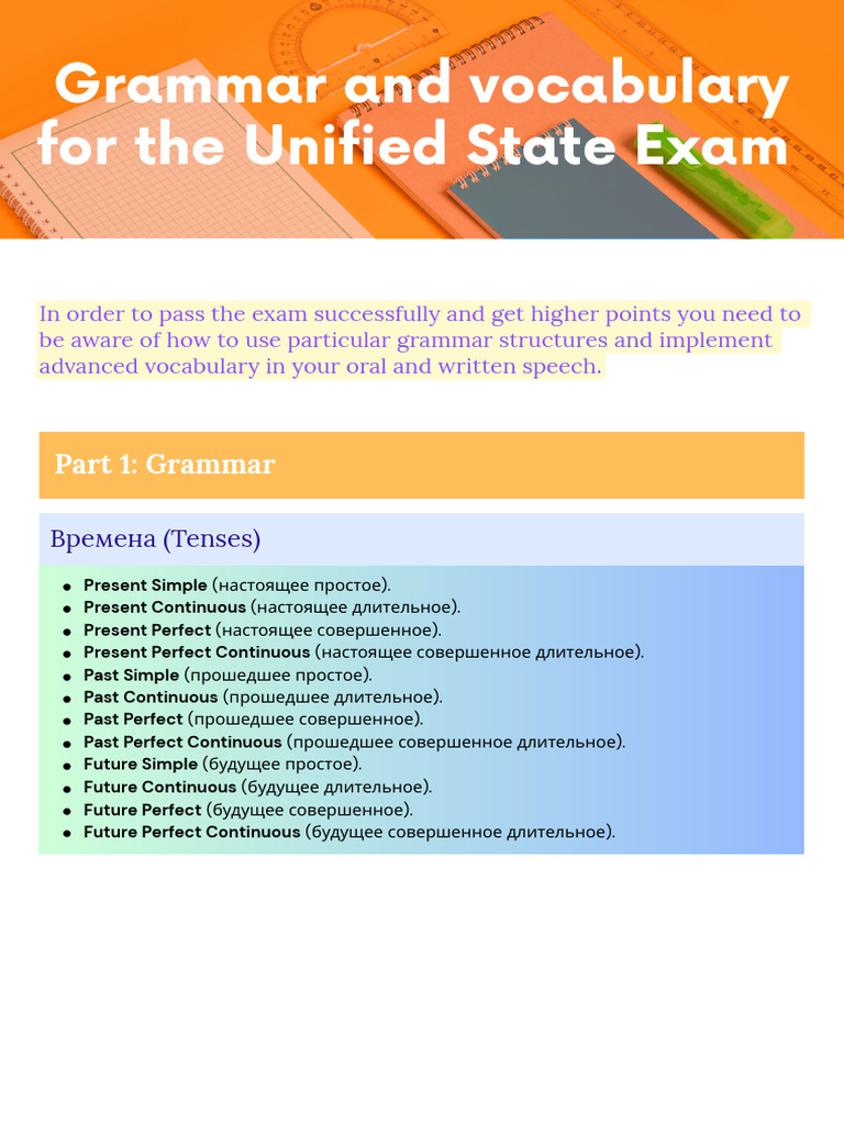 Grammar and Vocabulary for Exams | PDF | Perfect (Grammar) | Language ...