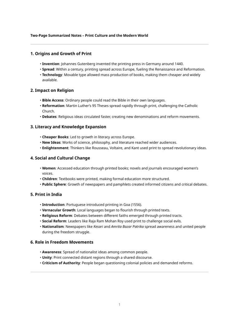 Print Culture Notes | PDF | Printing | Age Of Enlightenment