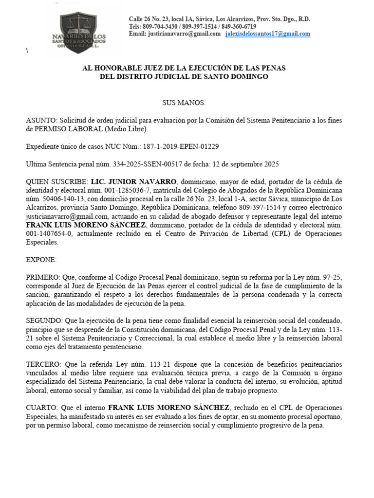 Instancia de Solitud Medio Libre Frank Patico PD | PDF | Correcciones ...