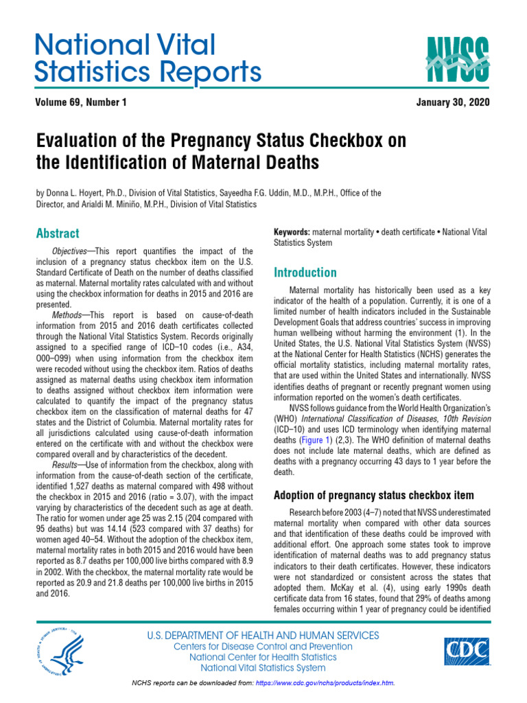 Evaluation of The Pregnancy Status Checkbox On The Identification of ...