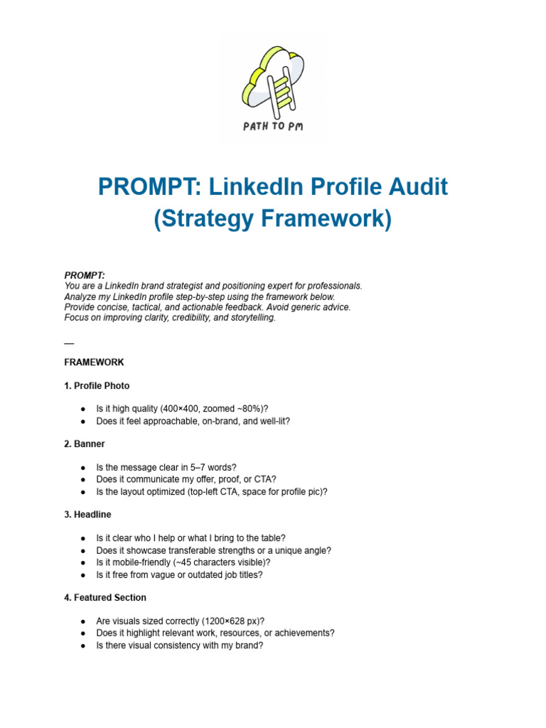 PROMPT - LinkedIn Profile Audit (Strategy Framework) | PDF