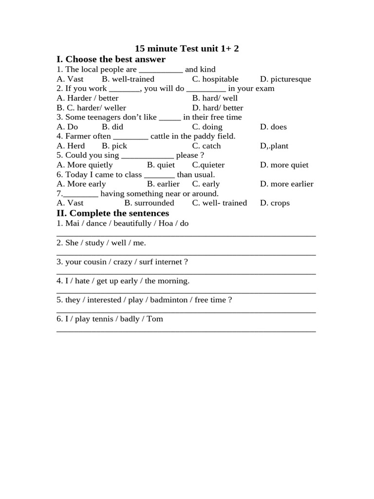 15 Minute Test Unit 1 | PDF