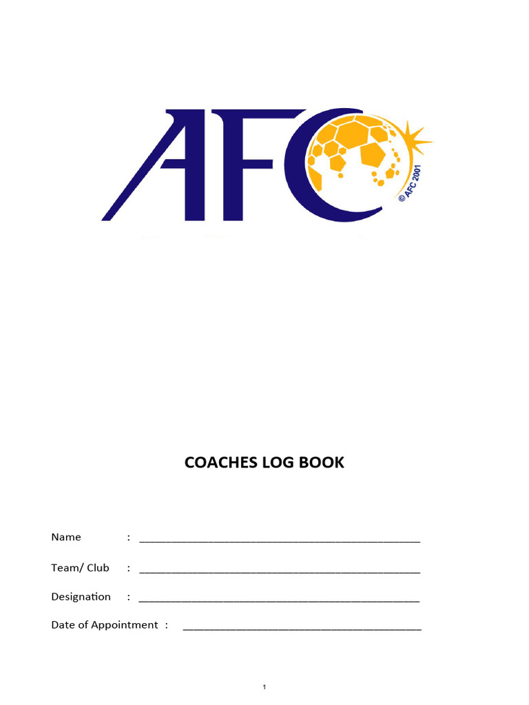 Coaches Log Book Template for Teams | PDF