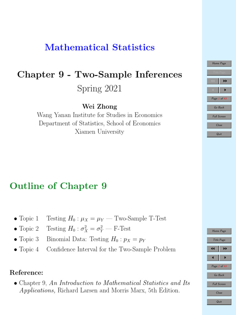 Chapter 9-Two Sample Inferences | PDF | P Value | Student's T Test