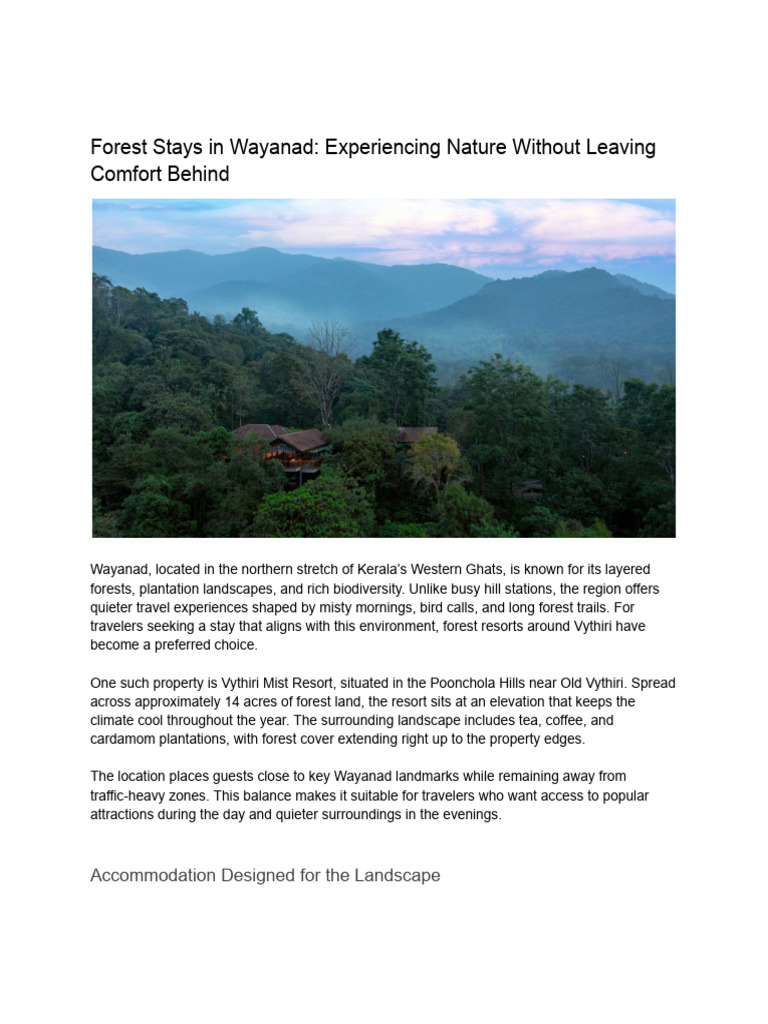 Forest Stays in Wayanad: Experiencing Nature Without Leaving Comfort ...