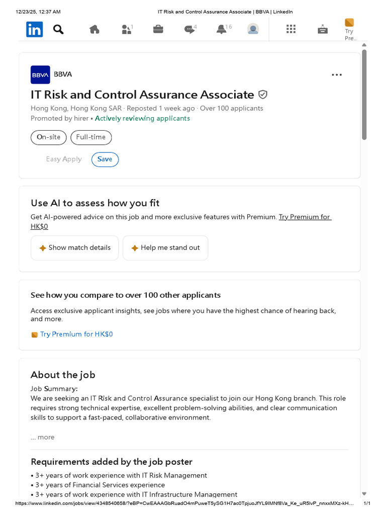 IT Risk Assurance Associate Job in HK | PDF