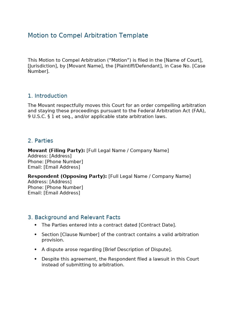 Motion to Compel Arbitration Template | PDF | Arbitration | Lawsuit