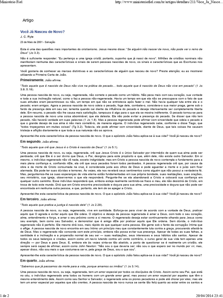 Você Já Nasceu de Novo_J.C. Ryle (1) | PDF | Pecado | Jesus