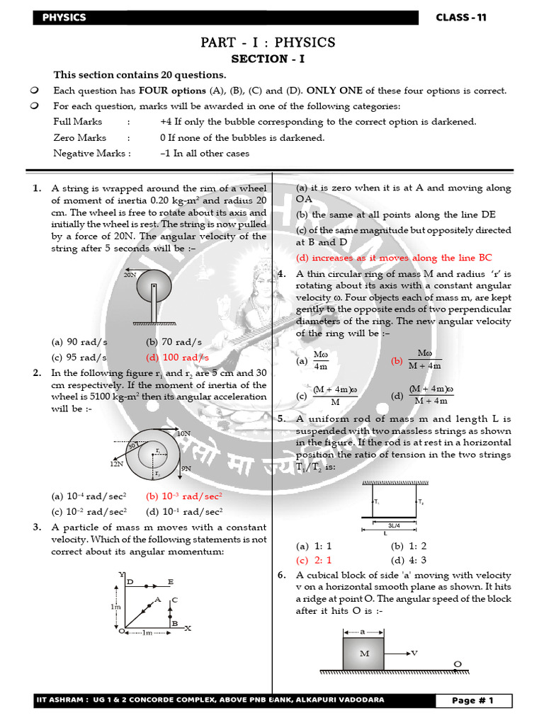 Rotational Motion and Gravitation PAPER_1.Pmd | PDF | Rotation Around A ...