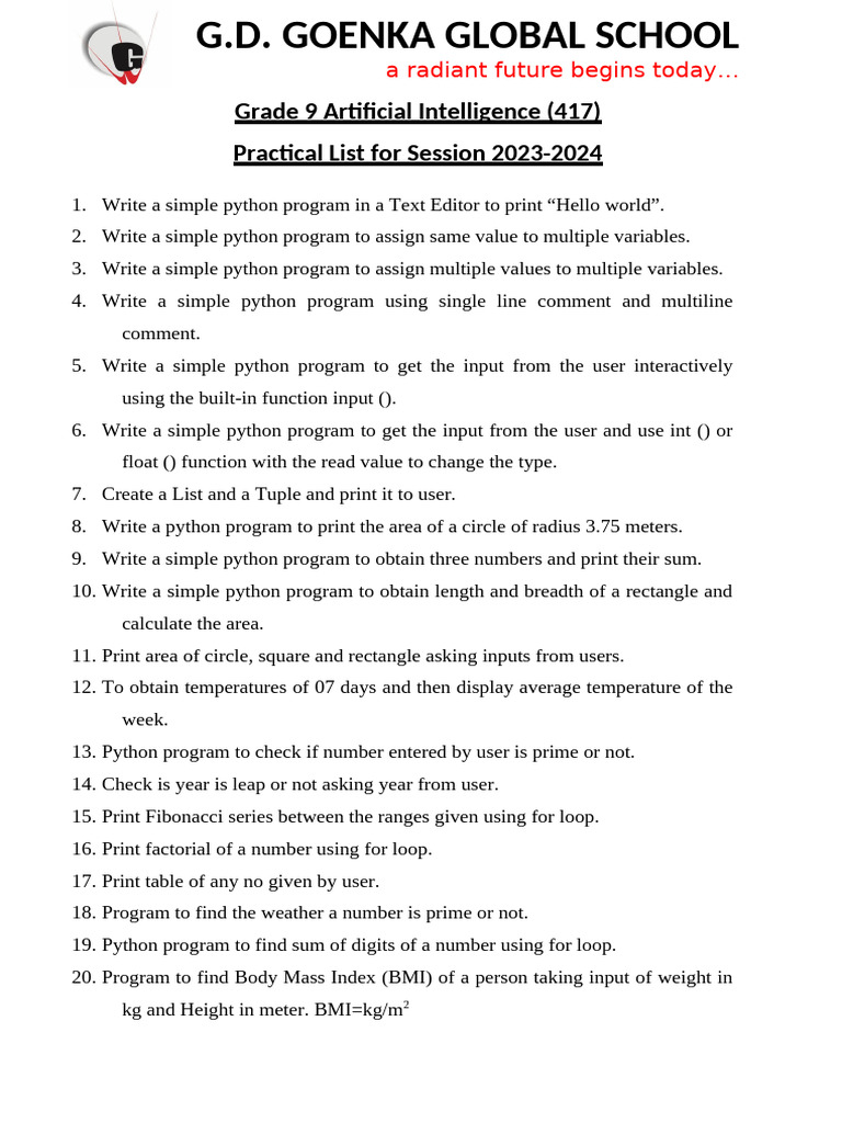 Grade 9 AI Python Practical Guide | PDF