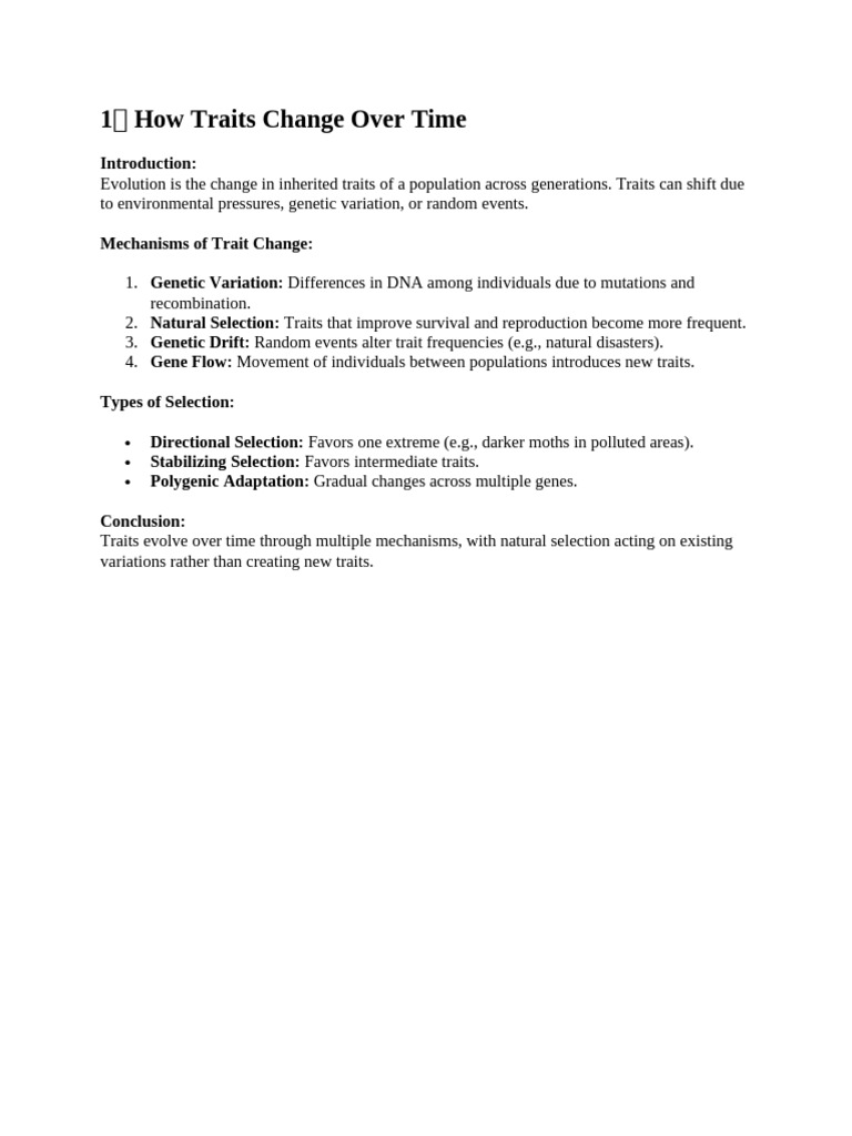 1 How Traits Change Over Time | PDF