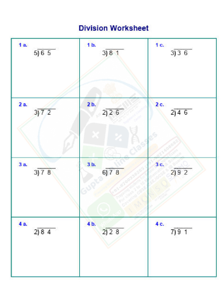 3M-Division of 2D and 3D by 1D-Work Sheet No 1-P K Gupta | PDF