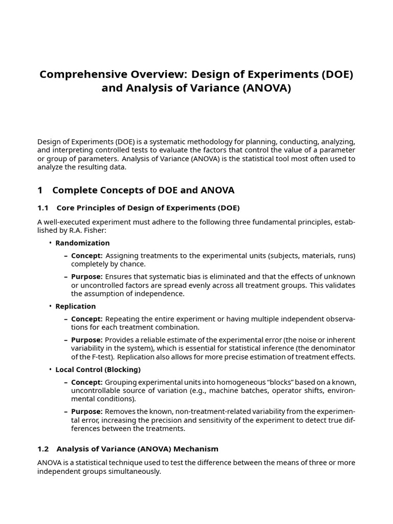 DOE and ANOVA: Key Concepts Explained | PDF | Analysis Of Variance | F Test