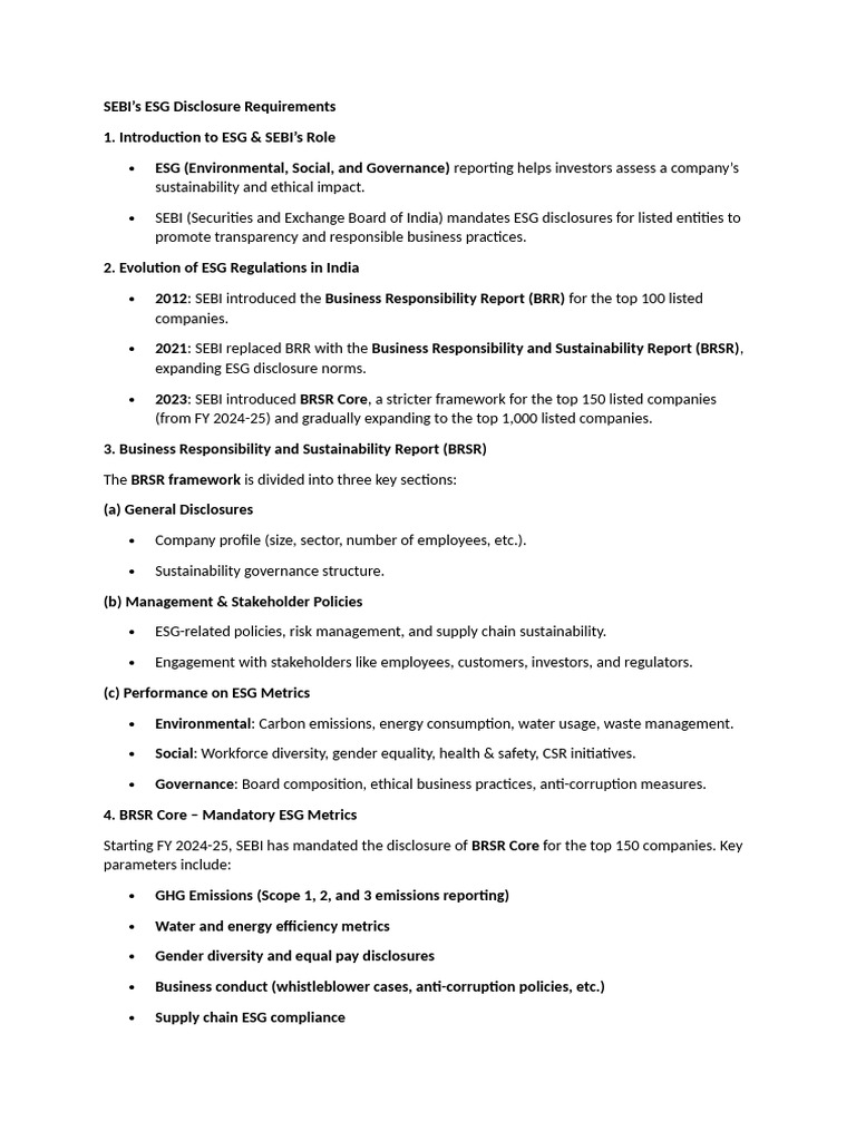 SEBI's ESG Disclosure Requirements | PDF | Natural Environment | Economies