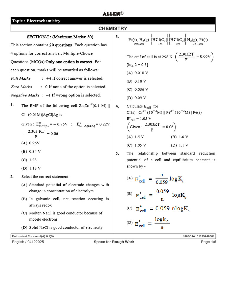 0412 Electrochemistry FINAL | PDF | Redox | Mole (Unit)