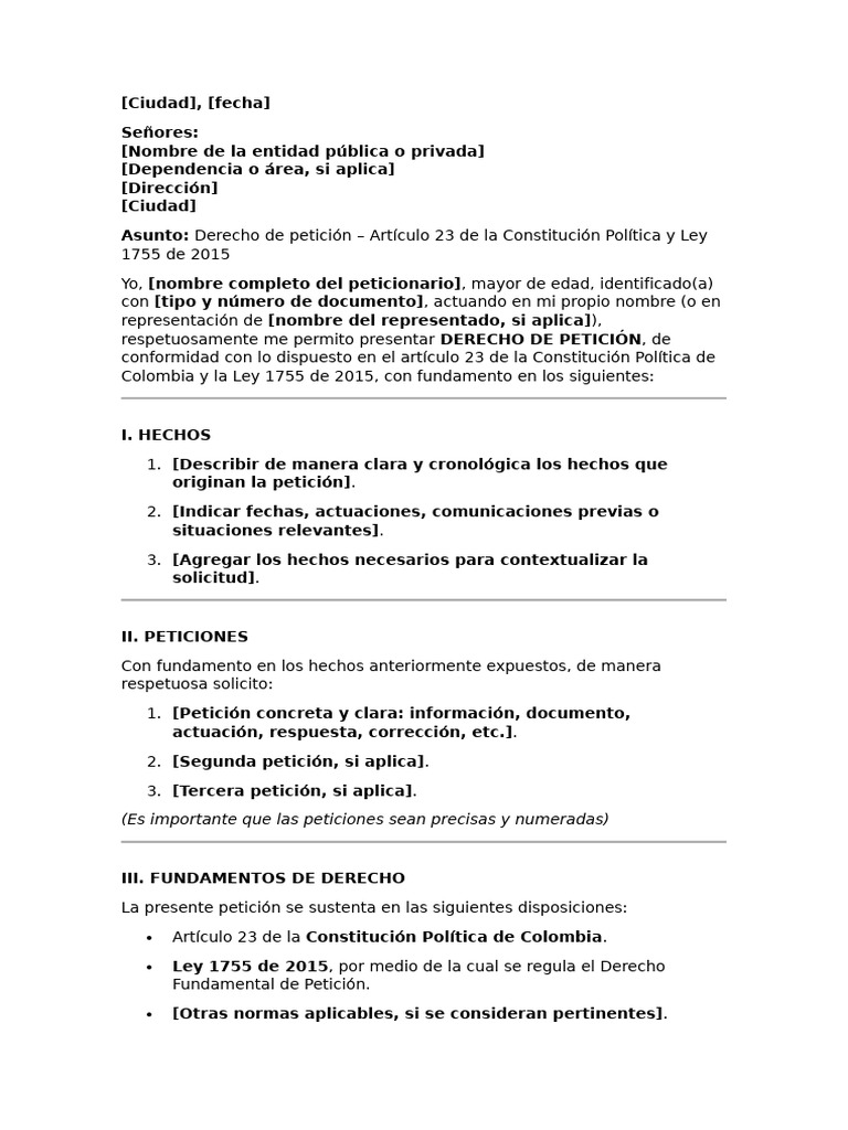 Modelo Derecho de Peticion | PDF