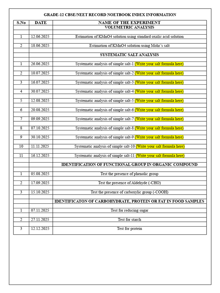 Chemistry Record Index Page and Exp. Date | PDF