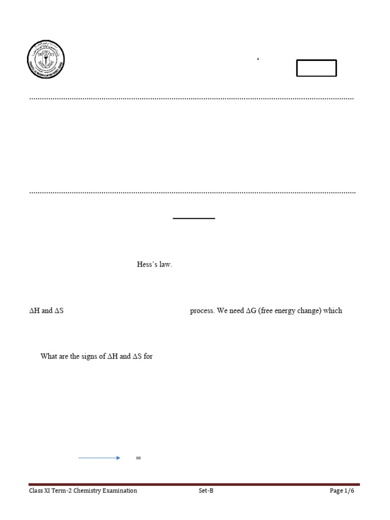 Term 2 Class XI Chemistry (Set-B) | PDF | Chemical Equilibrium | Gases