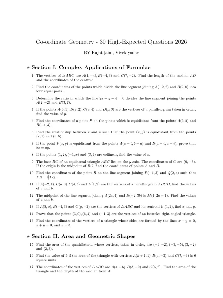 30 Essential Coordinate Geometry Questions | PDF | Area | Triangle