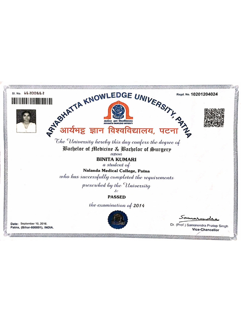 MBBS Degree Certificate | PDF