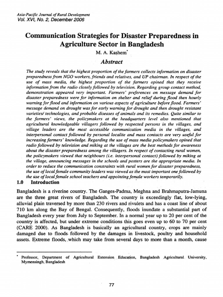 Disaster Preparedness in Bangladesh Agriculture | PDF | Flood | Bangladesh