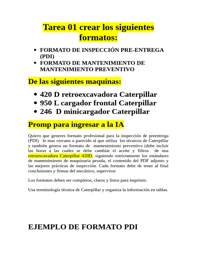 Tarea Pdi y Preventivo | PDF | Vehículo de motor | Tecnología de vehículos