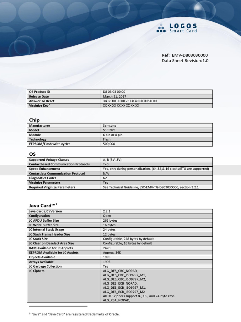 EMV Data Sheet for Samsung S3FT9PE Chip | PDF | Emv | Computer Science