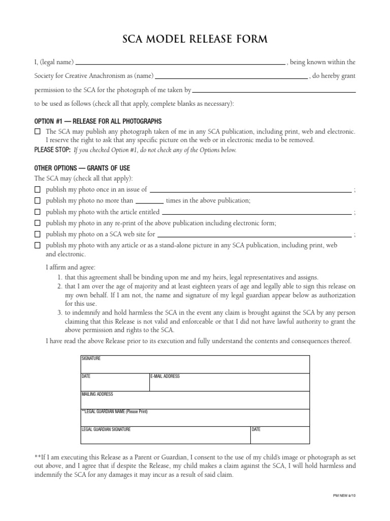 Blank Model Release Form Template | PDF | Indemnity