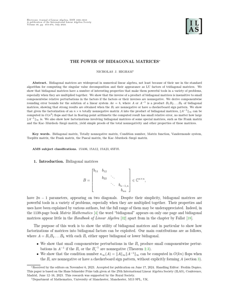 Properties and Applications of Bidiagonal Matrices | PDF | Matrix ...