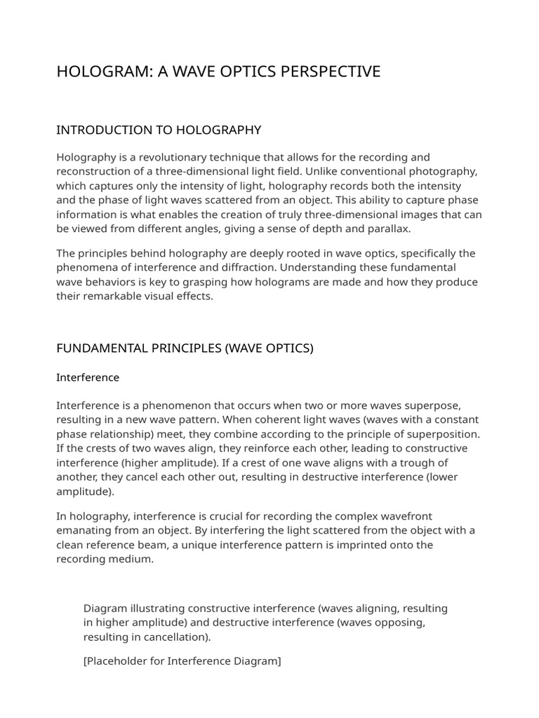 Holography Explained: Wave Optics Insights | PDF | Holography | Diffraction