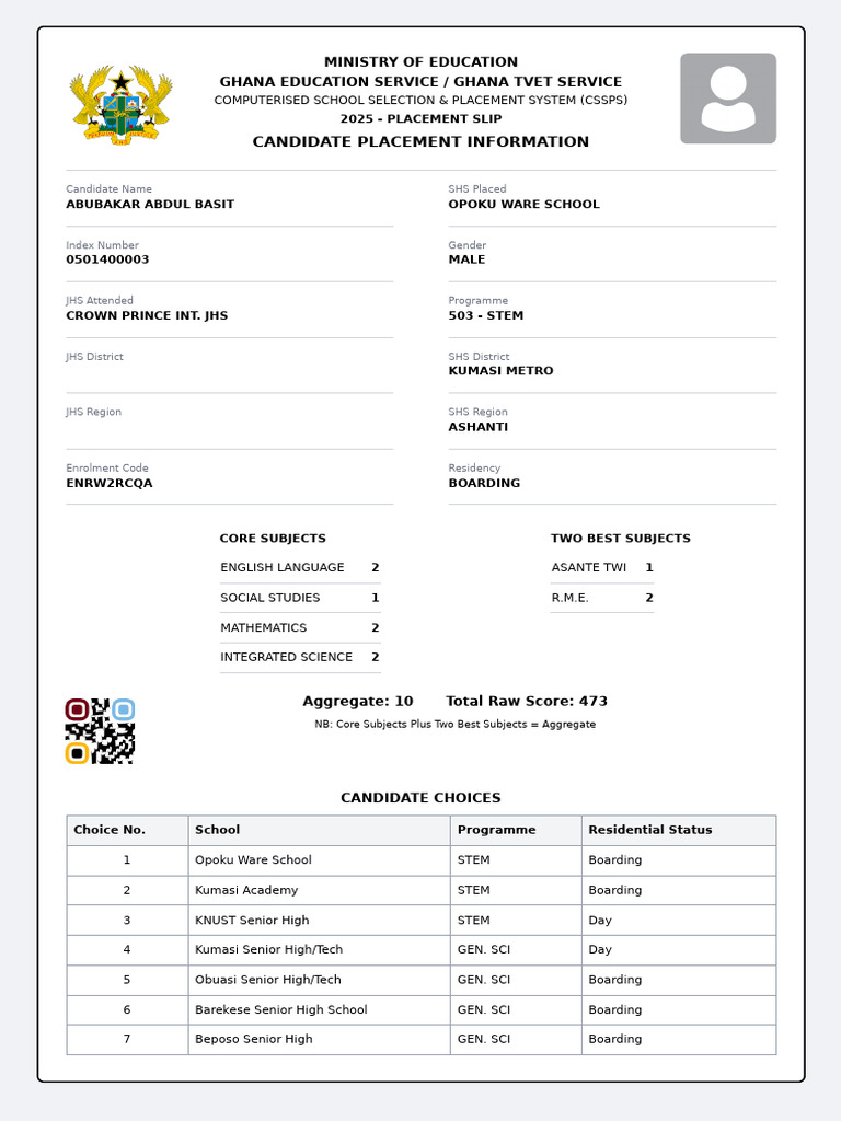 050140000325_placement_slip | PDF | Ghana
